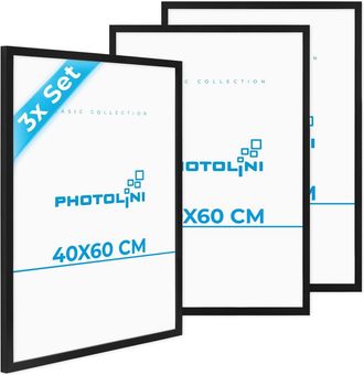 Photolini Bilderrahmen 40x60 schwarz 3er Set Holz MDF, Bilderrahmen 60x40 schwarz, picture frame 40x60 mit bruchsicherem Acrylglas zum Aufhängen, Rahmen 60x40 m