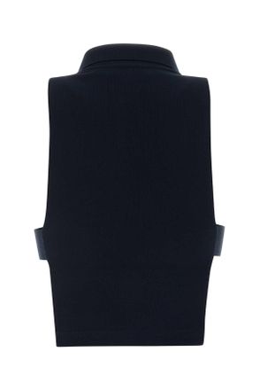 Miu Miu Womens Logo-Embroidered Piquet Polo Shirt Navy Cotton
