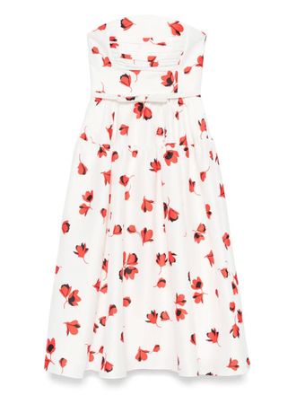 Self Portrait Kleid aus Taft mit Blumen-Print - Weiß