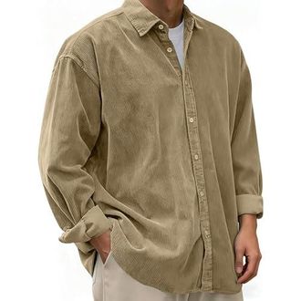 Generic Veste l&eacute;g&egrave;re en velours c&ocirc;tel&eacute; pour homme - Veste boutonn&eacute;e &agrave; manches longues pour le travail d&eacute;contract&eacute; en plein air, kaki, 5XL