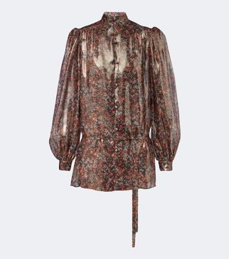 Valentino Blouse en lam&eacute; de soie m&eacute;lang&eacute;e &agrave; fleurs