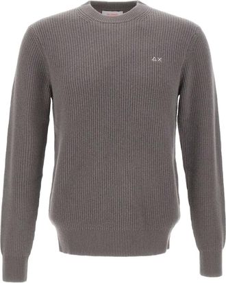 Sun 68 Gerippter Pullover mit Logo-Stickerei - Grau