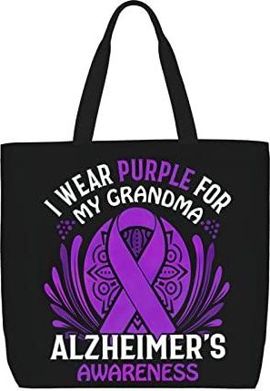 Generic Sac Fourre-Tout Porter Du Violet Pour Ma M&egrave;re, Sensibilisation &Agrave; La Maladie DAlzheimer Sac &Agrave; Bandouli&egrave;re En Toile Avec Poign&eacute;es Personnaliser Sacs En 