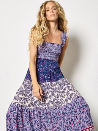 Apricot Maxikleid Patchwork-Maxikleid mit Blumen- und Paisley-Print Gemustert