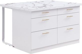Vente-Unique Ilot central de cuisine avec 6 tiroirs en MDF et métal - Effet marbre blanc - ALEGRITA
