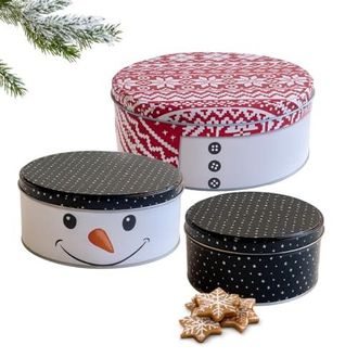 Brandsseller Lot de 3 boîtes à biscuits en métal - boîtes rondes empilables avec couvercle - boîtes de conservation alimentaires pour gâteaux, biscuits et sablés d