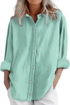 Generic Chemise Femme Coton Et Lin Chic Et Elegant De Loisirs Chemisiers Et Blouses D&eacute;t&eacute; Manche Longue Et Col en V L&acirc;che Tops L&eacute;gers Confortable Tunique Mode 