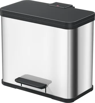 Hailo Öko trio Plus L Tret-Mülltrenner - freistehender 3 x 9 Liter Dreifachmülleimer aus Edelstahl - Mülltrennsystem mit soft close Deckel - 3-fach Abfalltr