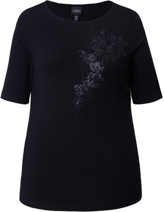 Ulla Popken T-Shirt T-Shirt Pailletten-Motiv U-Boot-Ausschnitt Halbarm