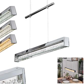 HOFSTEIN LED Pendelleuchte Ortan, dimmbare Pendellampe aus Metall/Glas in Silber/Wei&szlig;/Glitzereffekt, moderne H&auml;ngeleuchte mit Touchdimmer, CCT einstellbar, H&ouml;h