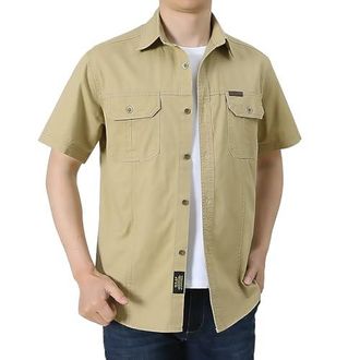 Generic T-shirt &agrave; poche pour homme - Chemise cargo tactique militaire boutonn&eacute;e &agrave; manches courtes - Pour la p&ecirc;che en plein air, le camping, Chemises Z01-kaki 