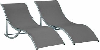 OUTSUNNY Lot de 2 bains de soleil pliables design contemporain - lot de 2 transats ergonomiques - alu. textil&egrave;ne anthracite