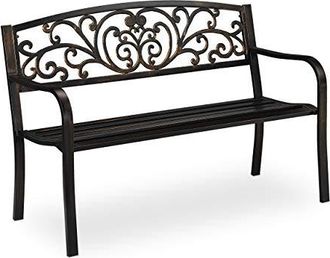 Relaxdays Gartenbank Antik 2 Personen, Balkon, Terrasse, Metallbank HBT 81x127x56 cm, Stahl, Gusseisen, schwarz-Bronze