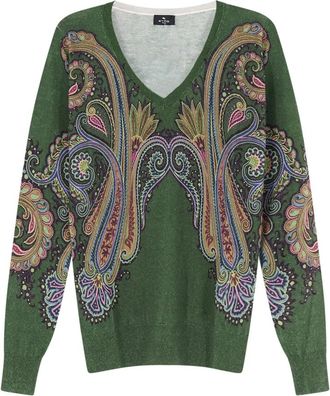Etro Paisley-Print V-Ausschnitt Pullover - - Knitwear - Damen - Gr&uuml;n - 3XL