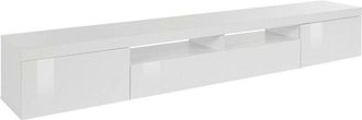 Dmora TV-Ständer Ulisse, niedriges Wohnzimmer-Kommode mit 3 Türen, TV-Ständer-Basis, 240x40x35 cm, glänzendes Weiß - Dmora