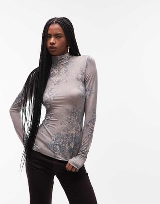 & Other Stories Hochgeschlossenes, transparentes Oberteil in Grau mit Blumenmuster