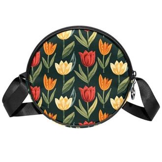Generic Sac &agrave; bandouli&egrave;re circulaire pour femme, joli petit sac &agrave; bandouli&egrave;re tulipe avec fermeture &eacute;clair, bretelles r&eacute;glables, sac &agrave; main rond d&eacute;contract&eacute; p