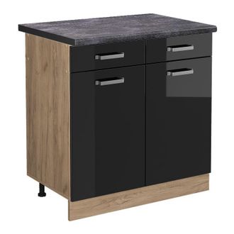 Vicco Meuble cuisine R-Line, Noir Haute brillance, 80 cm, PT Anthracite, Vicco