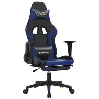 vidaXL Gaming-Stuhl mit Massage & Fu&szlig;st&uuml;tze Schwarz & Blau Kunstleder vidaXL