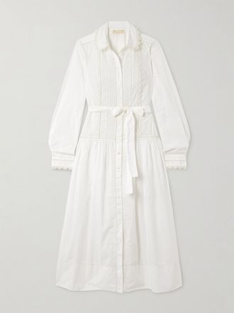 Ulla Johnson Robe Midi En Popeline De Coton À Finitions En Crochet Et À Ceinture Ariane - Blanc