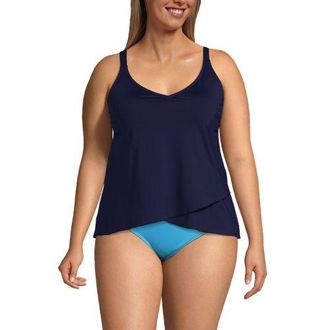 Lands End Tankinitop mit Tulpensaum chlorresistent, Damen, Größe:52-54 plus, Blau, Nylon-Mischung, by Lands End