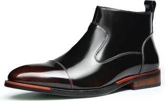 Generic Bottes Chelsea pour Homme en Cuir véritable avec Fermeture éclair latérale, Design Bout rapporté Brillant, Doublure Confortable pour Tenue Business ou