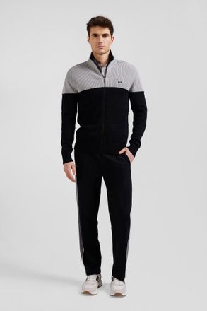 Eden Park Cardigan Zipp&eacute; &Agrave; Col Montant Marine Et Gris En Coton