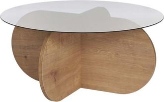 Hanah Home Stylish Coffee Table, Sapphire Oak & Fume, 75 x 35 x 75 cm | 100% Tempered Glass Top, 100% Melamine Coated Particle Board, 18 mm Thick | Modern Design