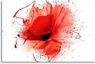 Paul Sinus Art Wandbild 90x60cm Mohnblumen im Splash Art Stil auf Leinwand für Wohnzimmer, Büro, Schlafzimmer, Ferienwohnung u.v.m. Gestochen scharf in Top Qualität