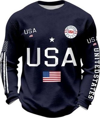 Generic Sweat-shirt gaufr&eacute; pour homme avec imprim&eacute; am&eacute;ricain, hauts &agrave; manches longues, col rond, surdimensionn&eacute;, confortable, v&ecirc;tement de travail respirant po