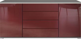 Vladon Sideboard Faro V2 - Kommode mit 2 Türen & 4 Schubladen, Schrank mit LED Lichtleiste, Anthrazit matt/Bordeaux Hochglanz (166,5 x 75,5 x 35)