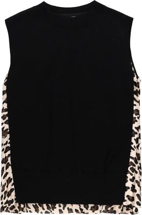 sacai Gestricktes Oberteil mit Leoparden-Print - Schwarz