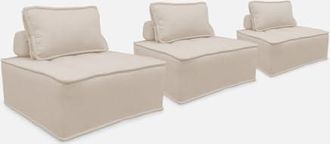 Sweeek Lot de 3 chauffeuses pour canapé modulables Tissu capitonné crème avec 1 Coussin