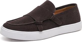 Generic Chaussures Oxford &Agrave; Enfiler en Cuir Su&eacute;d&eacute; pour Homme, &Agrave; Boucle Formelles &Agrave; Bout Rond Classiques Et D&eacute;contract&eacute;es,Dark Brown,44.5 EU