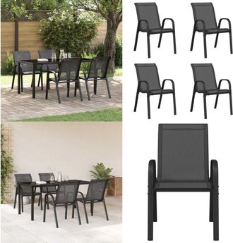 vidaXL Stapelbare Gartenst&uuml;hle 4 Stk. Schwarz Textilene - Balkonst&uuml;hle - Stuhl