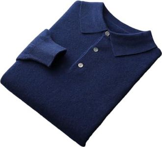 Generic Pull à manches longues en cachemire pour homme Col polo Pull décontracté ample, bleu marine, XL