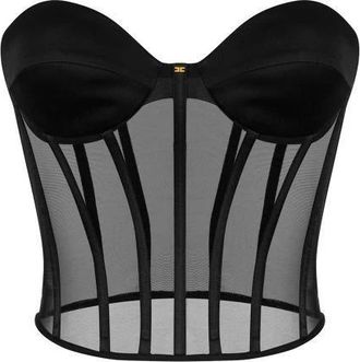 Elisabetta Franchi Femme, Tops, Noir, Taille: 36 FR Haut bustier en tulle et satin