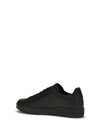 Dolce & Gabbana Mens Sneakers Portofino Black Nappa Leather Trainers