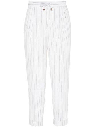 Brunello Cucinelli pantalon fusel&eacute; &agrave; rayures - Blanc