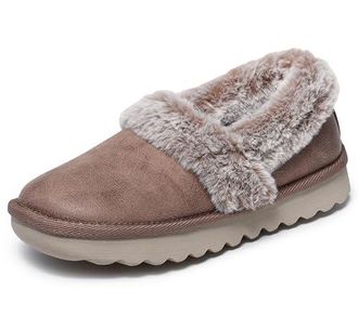Skechers Pantoufles confortables pour femme, Similicuir taupe imitation fourrure, 39.5 EU