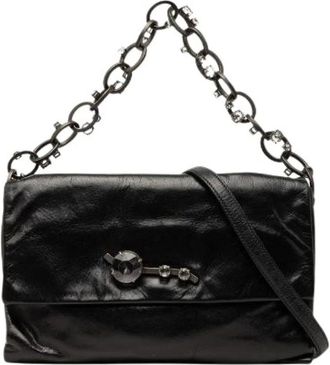 Miu Miu Pre-owned Sac bandouli&egrave;re 2-en-1 en cuir et strass - Femme - Pre-owned - Noir - Taille: ONE Size
