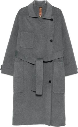 Glox Glox, Femme, Manteaux, Gris, Taille: 34 FR Manteau Gris Ceinturé Fermeture Boutonnée