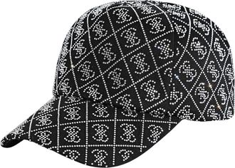 Guess Casquette &agrave; Monogramme Strass Motif Diamant - Femme - Accessoires - Noir - Taille: ONE Size