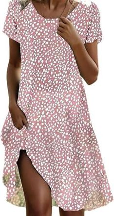 Generic Cihdmfb Robe dété pour femme - Grandes tailles - Décontractée - Manches courtes - Col rond - Robe tunique légère et confortable - Robe de loisirs surd