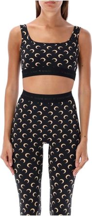 Marine Serre Femme, Tops, Noir, Taille: 40 FR Moon Jersey Sport Bra
