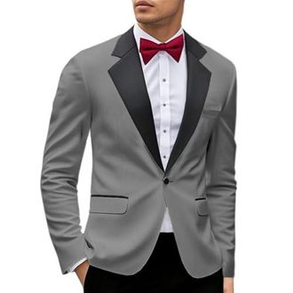 Generic Veste pour homme coupe ajust&eacute;e avec revers contrast&eacute;s - Blazer &eacute;l&eacute;gant pour mariage, carnaval, f&ecirc;te - Veste de costume pour homme &agrave; un bouton festif p