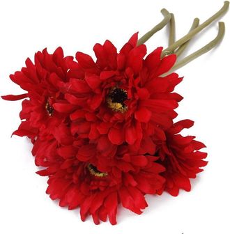 Healifty Künstliche Gerbera-, realistisch, künstliche Gänseblümchen, Zweig, Brautstrauß für Zuhause, Garten, Hochzeit, Party, Vase, Dekoration, Rot, 5 Stück