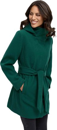 Marikoo Damen Übergangsmantel (XS-3XL) - Eleganter Mantel mit Taillengürtel, abnehmbarer Kapuze, 2-Wege-Reißverschluss, Warme Jacke Frauen - N047 (XXL, Evergr