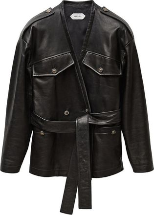 Versace Manteau En Cuir - Noir