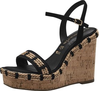 Tamaris Damen Plateau Sandalen Leder Keilabsatz Sommer; BLACK/schwarz; 41 EU